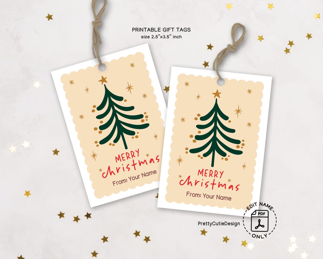 Merry Christmas Gift Tags, Printable Christmas Tree Goodie Bag Tags ...