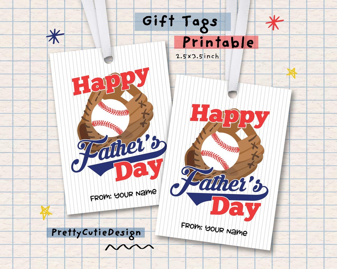 Father's Day Gift Tags Printable, Happy Father’s Day Baseball Theme ...