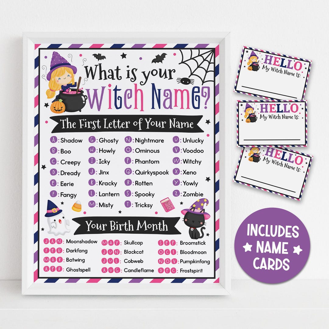 Halloween Witch Name Game Printable: Party Activity, Includes Name ...