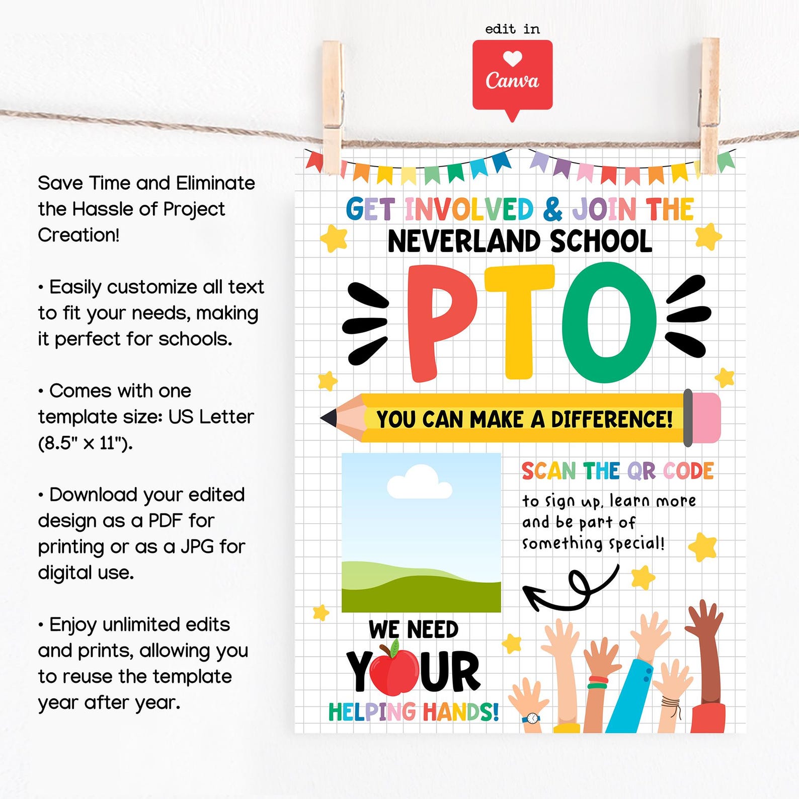 Editable School PTO PTA Flyer Template, Canva Printable (digital ...