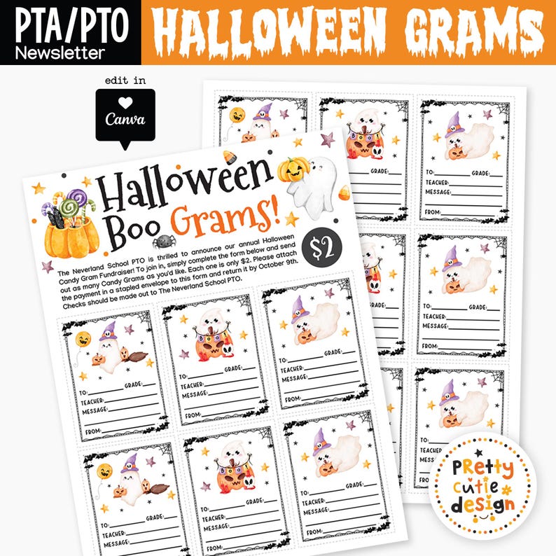Halloween Candy Grams: School PTO Fundraiser, Editable Canva Template ...