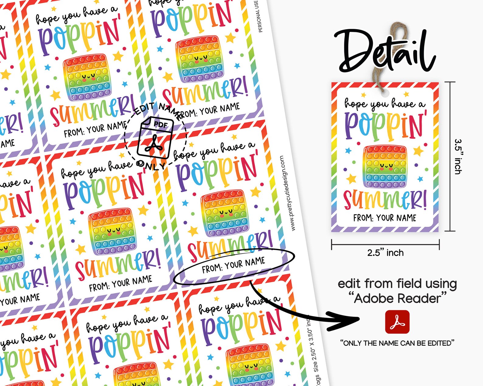 Pop It Gift Tags, End of School Year Tags, End School Year of Kids ...