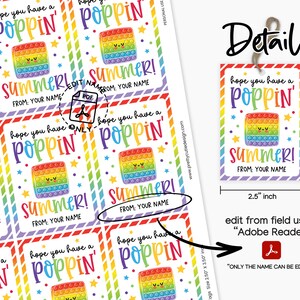 Pop It Gift Tags, End of School Year Tags, End School Year of Kids ...