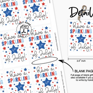 4th of July Gift Tag Printable Have a Sparkling, Memorial Day Gift Tag ...