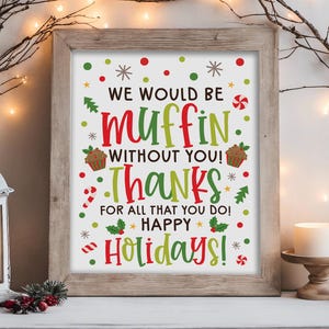 Printable Christmas Appreciation Sign, We Would Be Muffin Without You ...