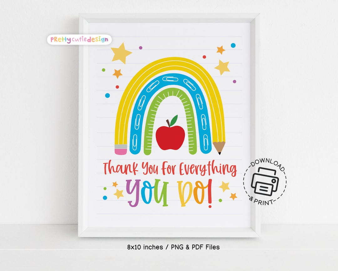 Teacher Appreciation Week Sign Printable, Rainbow Apple Pencil Art ...