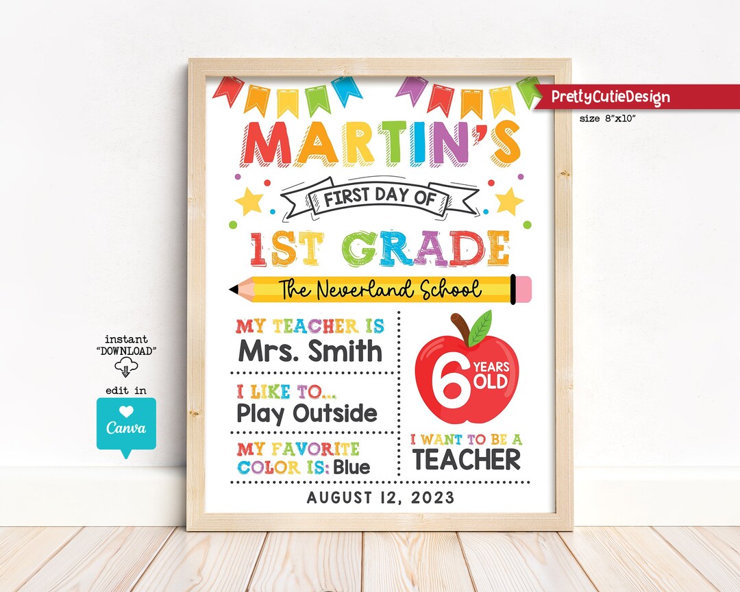 Editable First Day of School Sign, Personalized Back to School ...