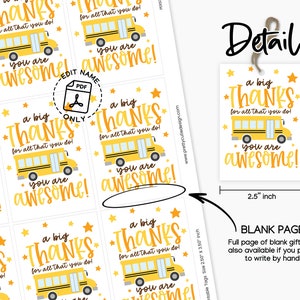 School Bus Driver Appreciation Tag Printable, Awesome Bus Driver Thank ...