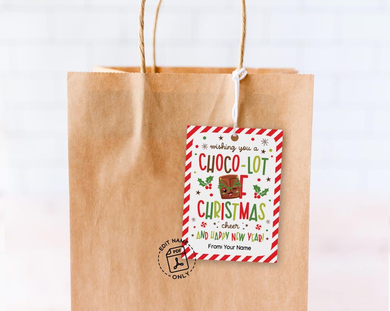 Christmas Chocolate Gift Tags Printable, Funny Choco-lot Pun Labels ...