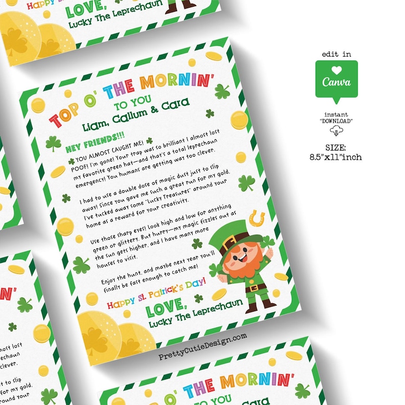 St Patrick's Day Leprechaun Letter Printable, Trap Note for Kids ...