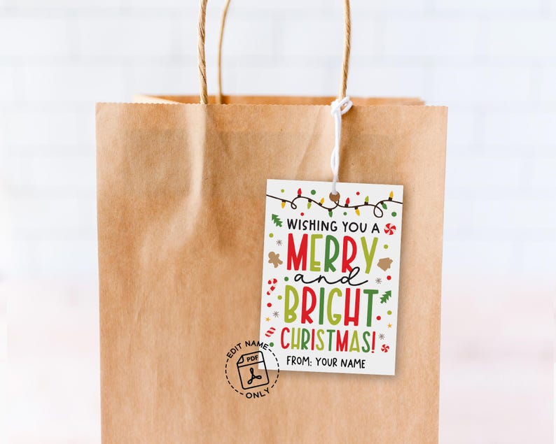 Christmas Gift Tags Printable Tags: Merry Bright Holiday Present Labels ...