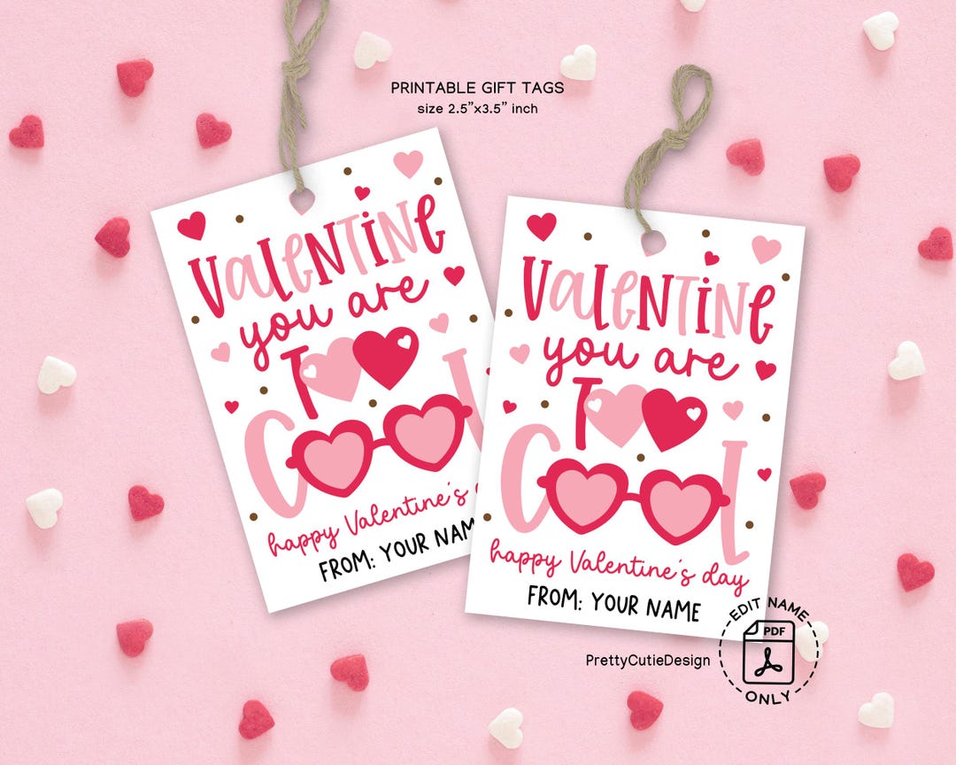 Heart Sunglasses Valentine Tag, You Are Too Cool Valentines Day Tags ...