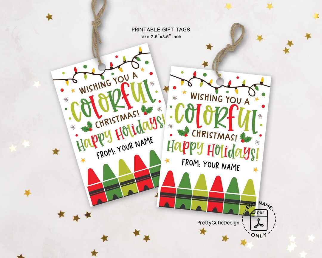 Wishing You a Colorful Christmas Gift Tags, Printable Crayon Holiday ...