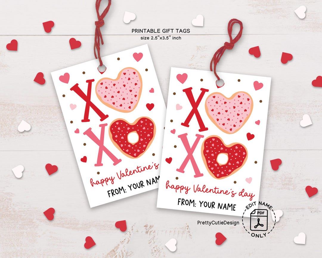 Donut Valentine Gift Tags, Printable XOXO Treat Bag Label, Digital ...