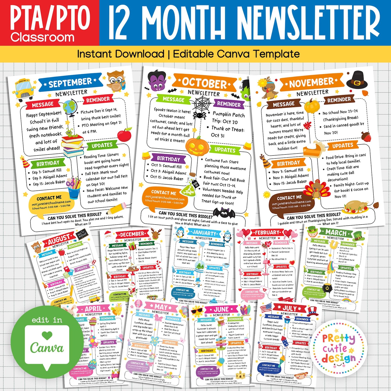 Editable Monthly Classroom Newsletter Template: Canva Printable (8.5x11 ...