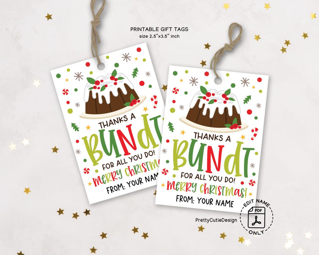 Printable Merry Christmas Bundt Cake Gift Tags, Thanks a Bundt for All ...