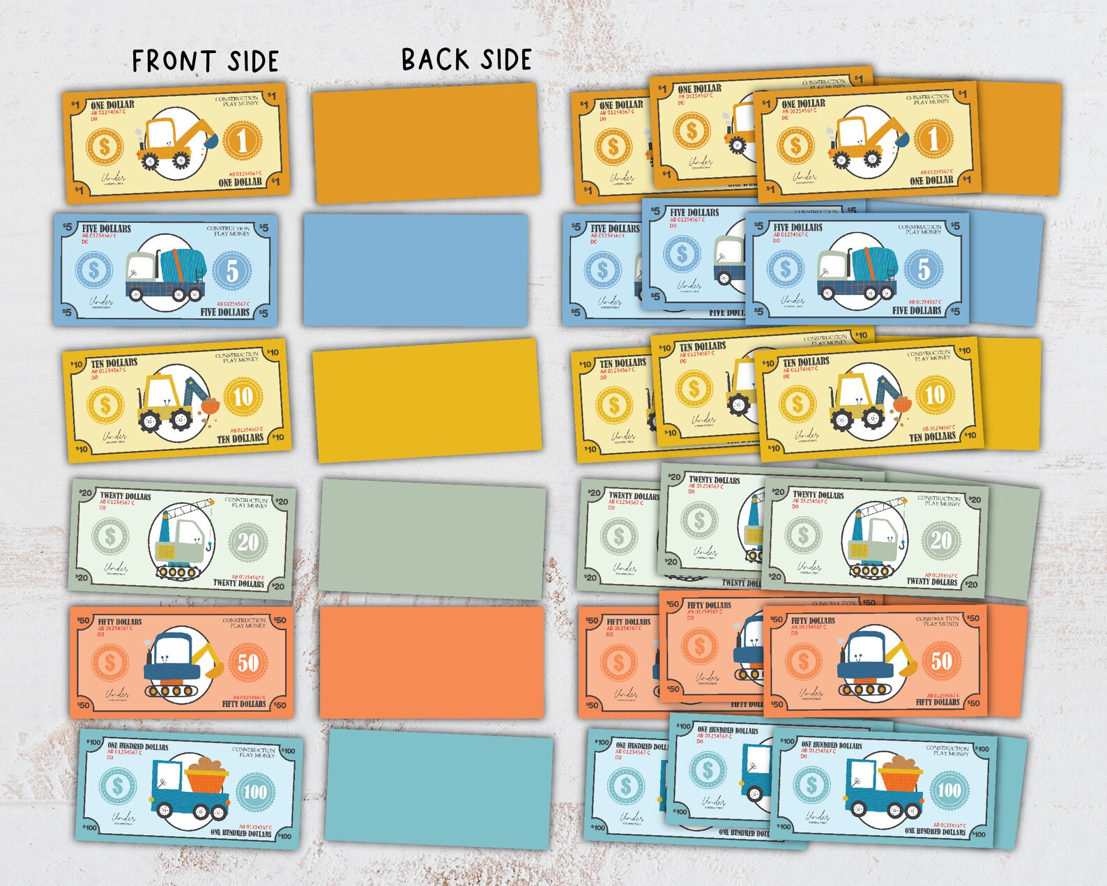 Construction Truck Play Money Printable Construction Bucks - Etsy