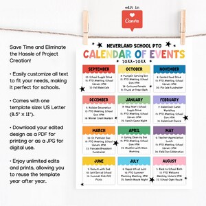 Editable School Calendar Template: PTO PTA Events Planner (canva ...