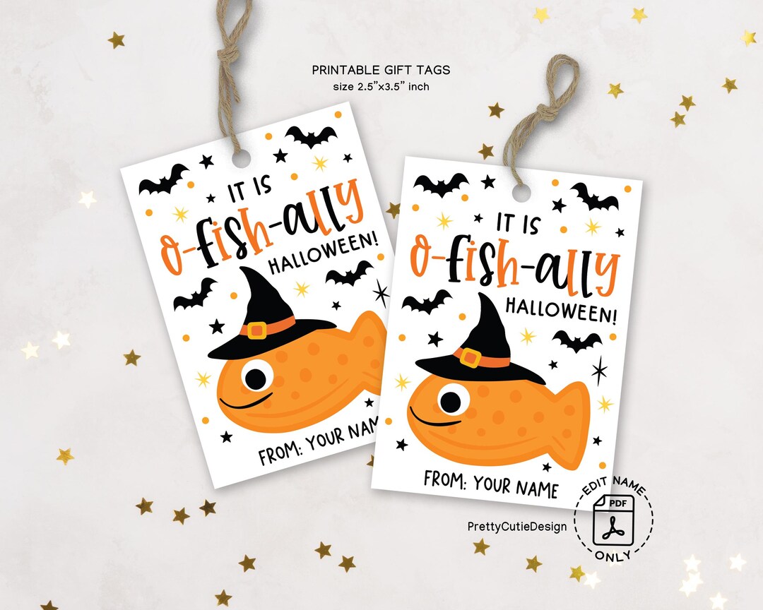 Halloween Gift Tags Printable, Its O-fish-ally Halloween Treat Bag Tags ...