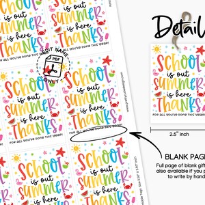 End of School Year Gift Tags, School's Out for Summer Tags, Summer ...