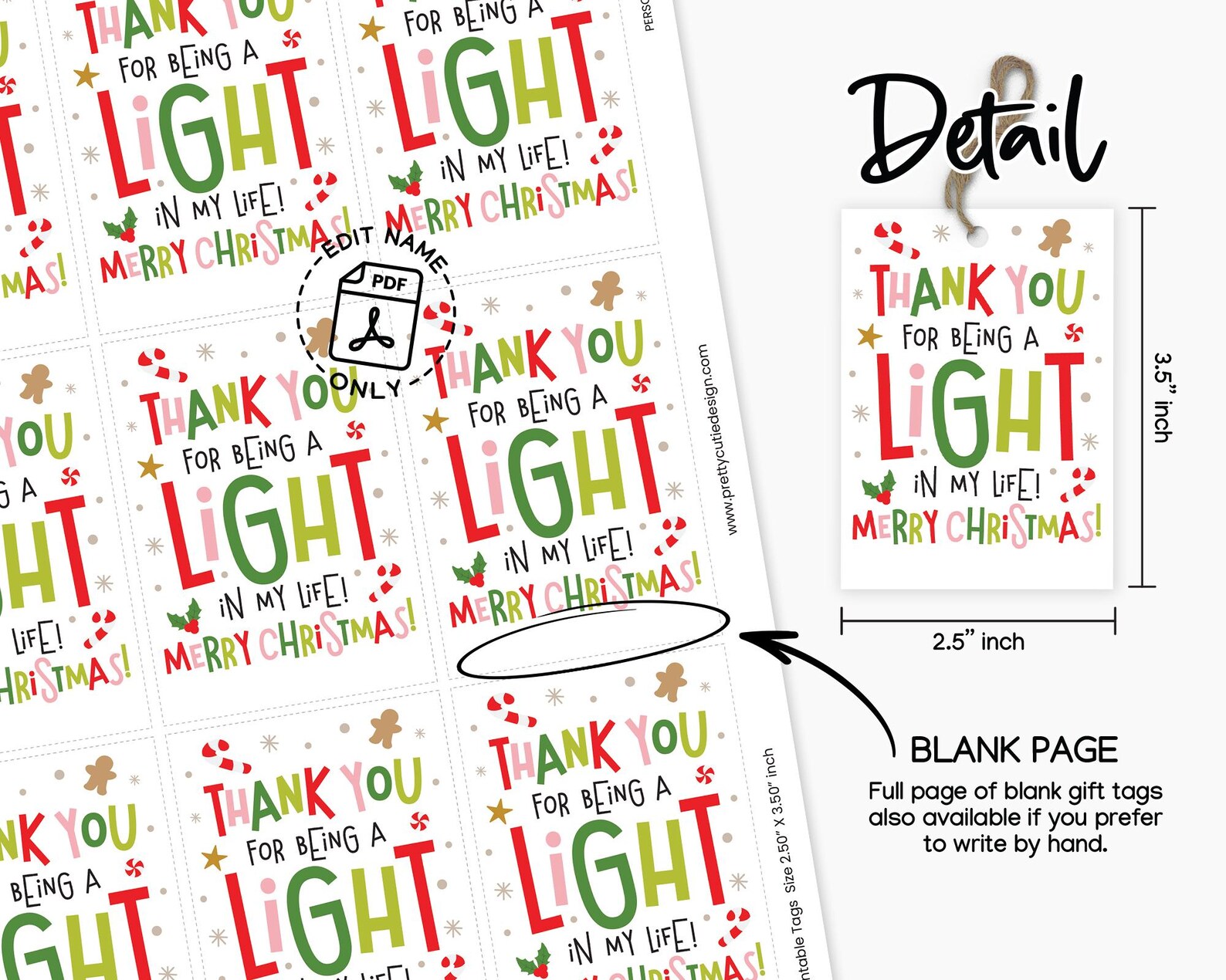 Christmas Gift Tags, Thank You Light in My Life Printable, Teacher ...