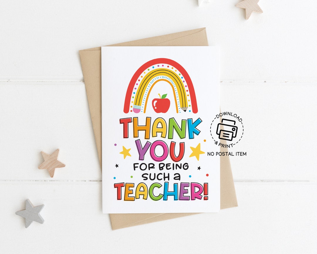 Teacher Appreciation Card, Teacher Thank You Card Printable, Teacher ...
