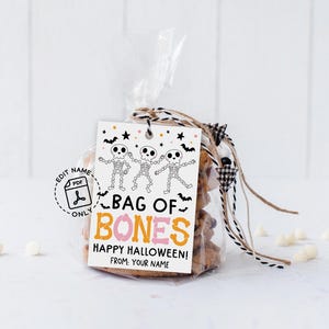 Halloween Bag of Bones Gift Tags, Skeleton Favor Tags (digital Download ...