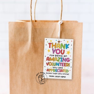 Volunteer Appreciation Gift Tag Printable, Amazing Volunteer Thank You ...