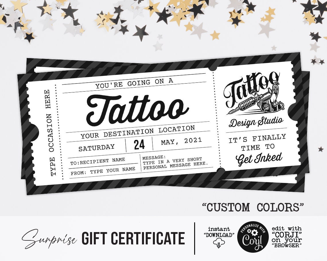 Tattoo Gift Card Ticket Certificate Voucher Template Get - Etsy España