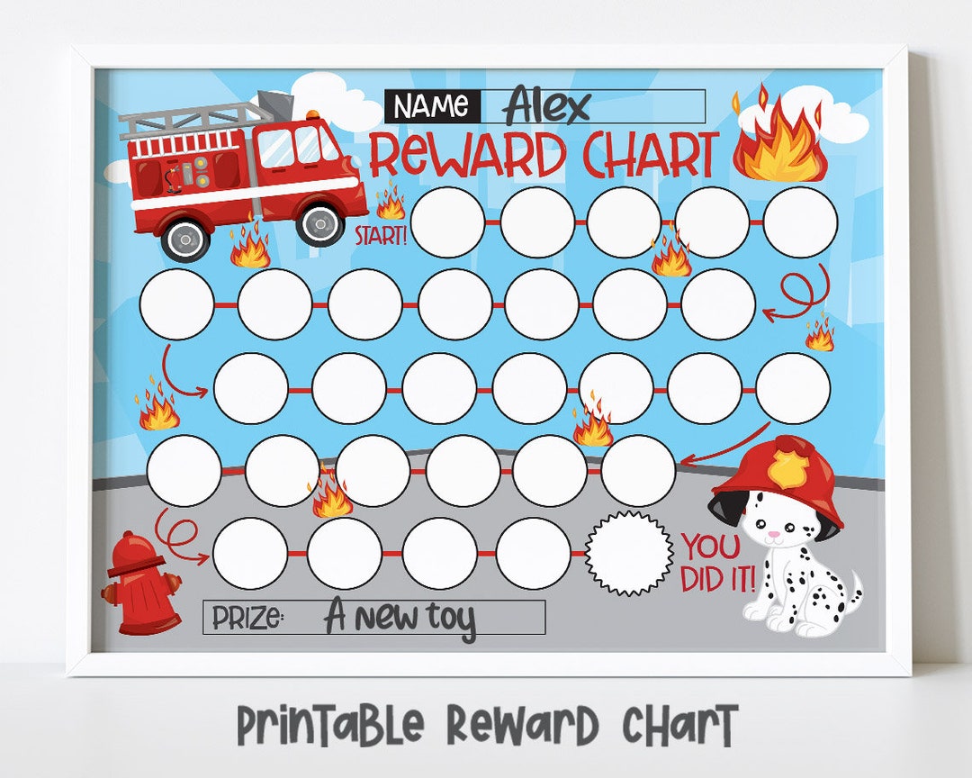 Fire Fighter Reward Chart for Kids, Simple Kids Reward Chart ...