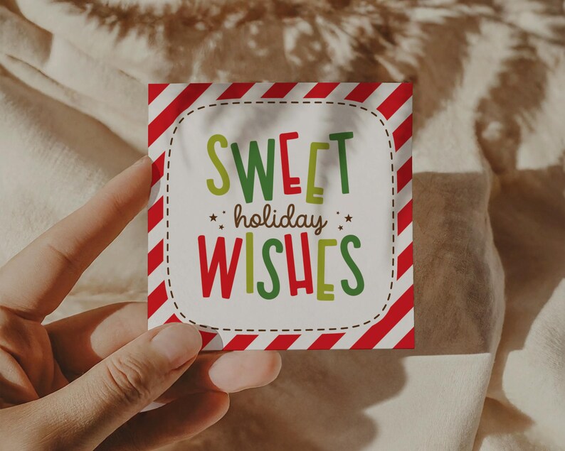 Sweet Holiday Wishes Gift Tags, Christmas Treat Tag Printable, Candy ...