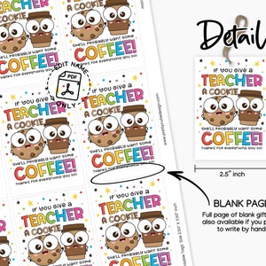 Teacher Appreciation Tag, If You Give Teacher Cookie Tag, Thank You ...