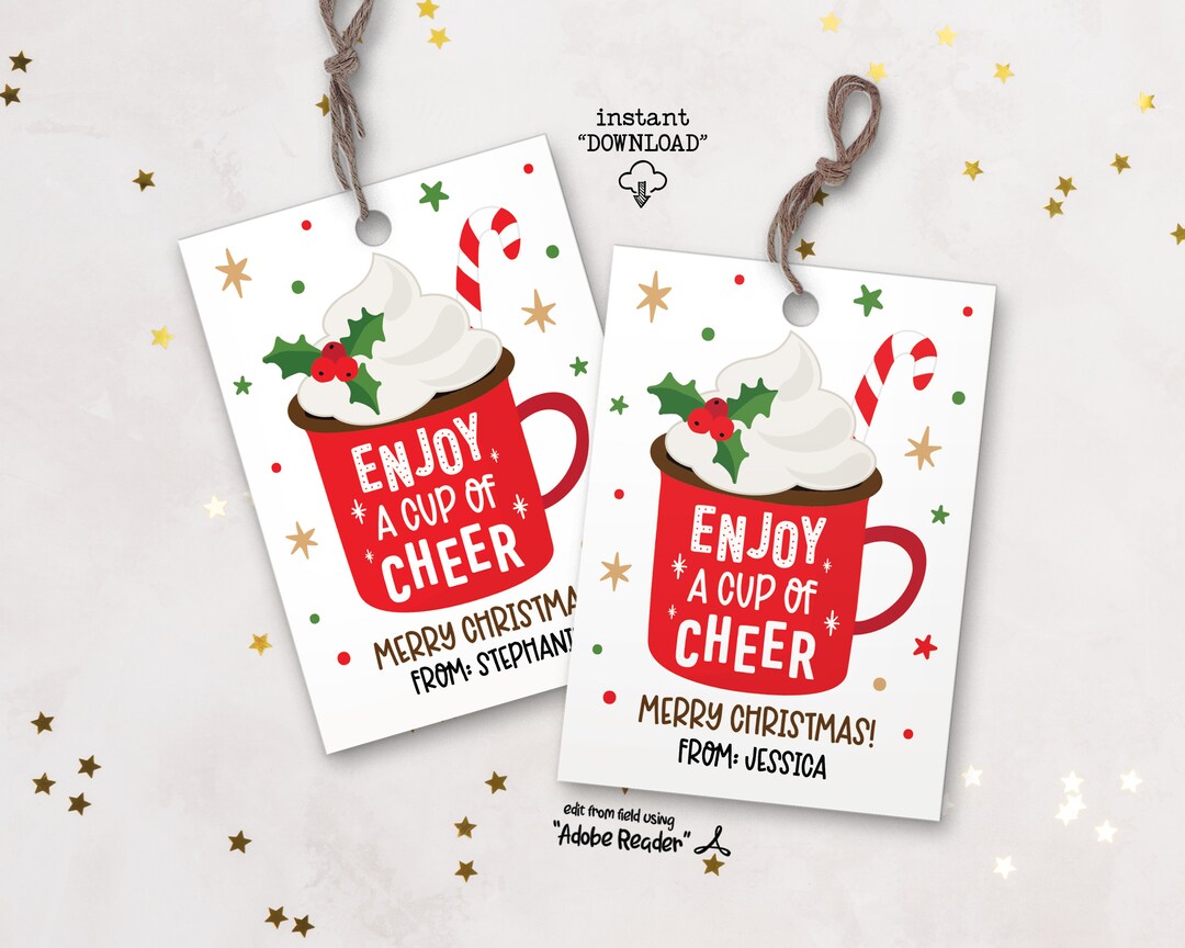 Enjoy A Cup of Cheer Gift Tag, Coffee Cup Christmas Tag Printable ...
