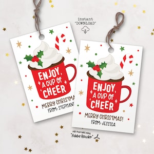 Enjoy A Cup of Cheer Gift Tag, Coffee Cup Christmas Tag Printable ...