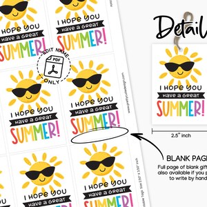 I Hope You Have a Great Summer Gift Tags, End of School Year Printable ...