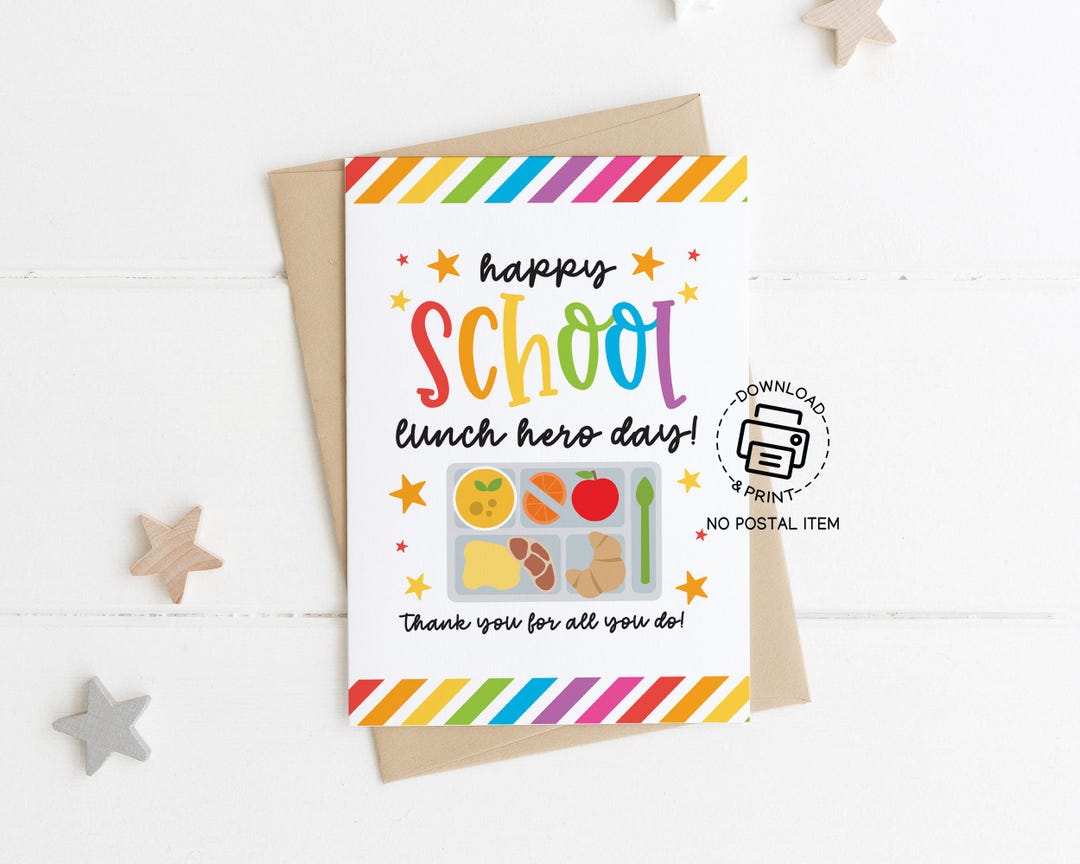School Lunch Hero Day Greeting Card Printable, Lunch Tray Appreciation ...