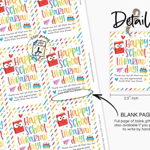 School Librarian Day Appreciation Tag Printable, School Librarian Tag ...