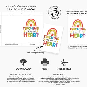 Teacher Appreciation Card, Teaching is a Work of Heart Teacher Thank ...