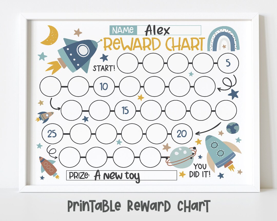Printable Boho Space Reward Chart for Kids, Galaxy Simple Kids Reward ...