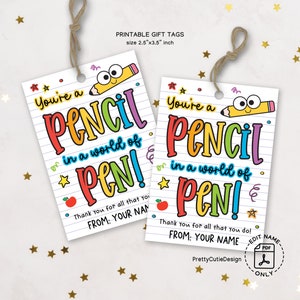 Teacher Appreciation Tags, Thank You Teacher Pencil Gift Tag, School ...