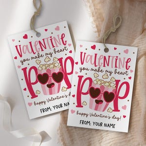 Popcorn Valentines Day Gift Tags, Valentine You Make My Heart Pop ...