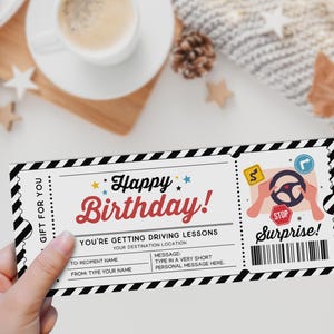 Driving Lessons Gift Certificate Editable Template, Birthday Surprise ...