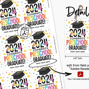 Preschool Graduation Gift Tags, Class of 2024 Gift Tags, End of the ...