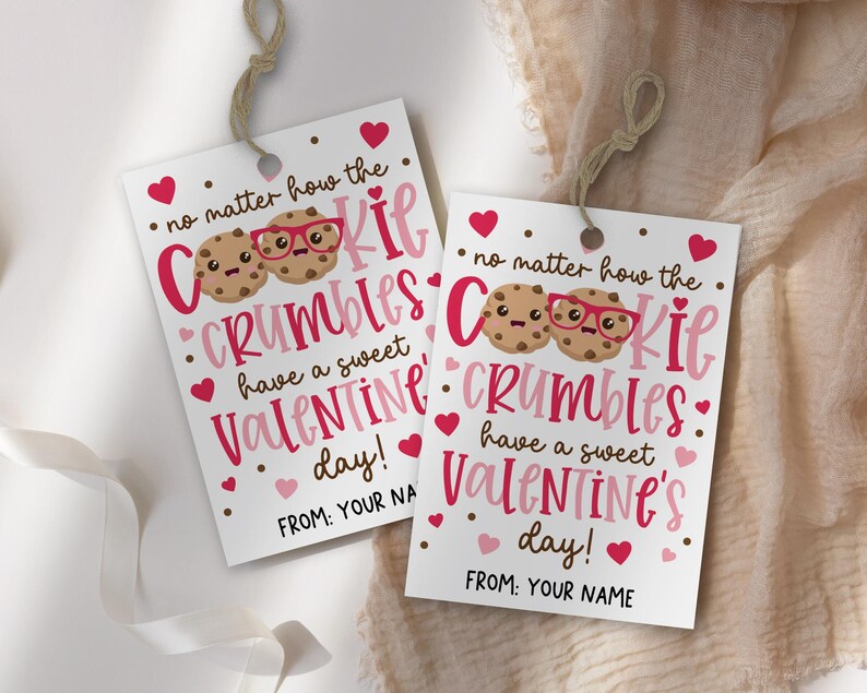 Cookie Valentine Gift Tag Printable, Sweet Classroom Treat Bag Label ...