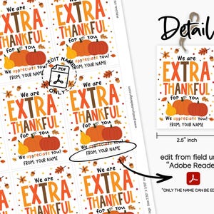 Thanksgiving Gift Tags Printable, We Are Extra Thankful for You, Thank ...