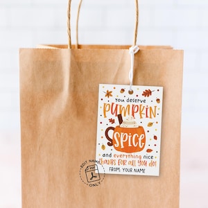 Thanksgiving Gift Tags Printable, Pumpkin Spice Tags for Coworker ...
