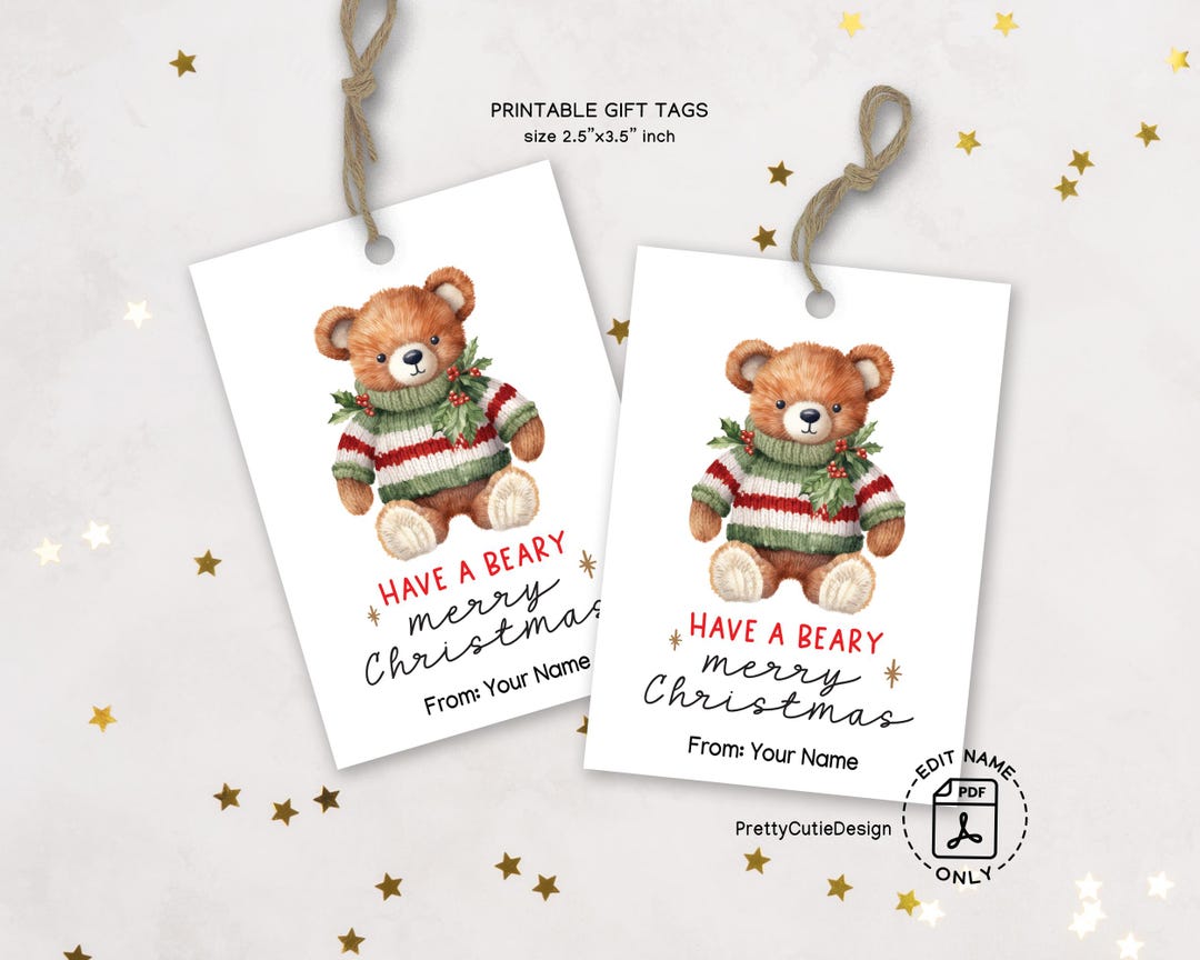 Beary Merry Christmas Tag Printable, Have A Beary Merry Christmas Favor ...