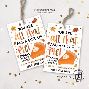 Thanksgiving Gift Tags, Grateful for You Pumpkin Pie Treat Bag Tags ...