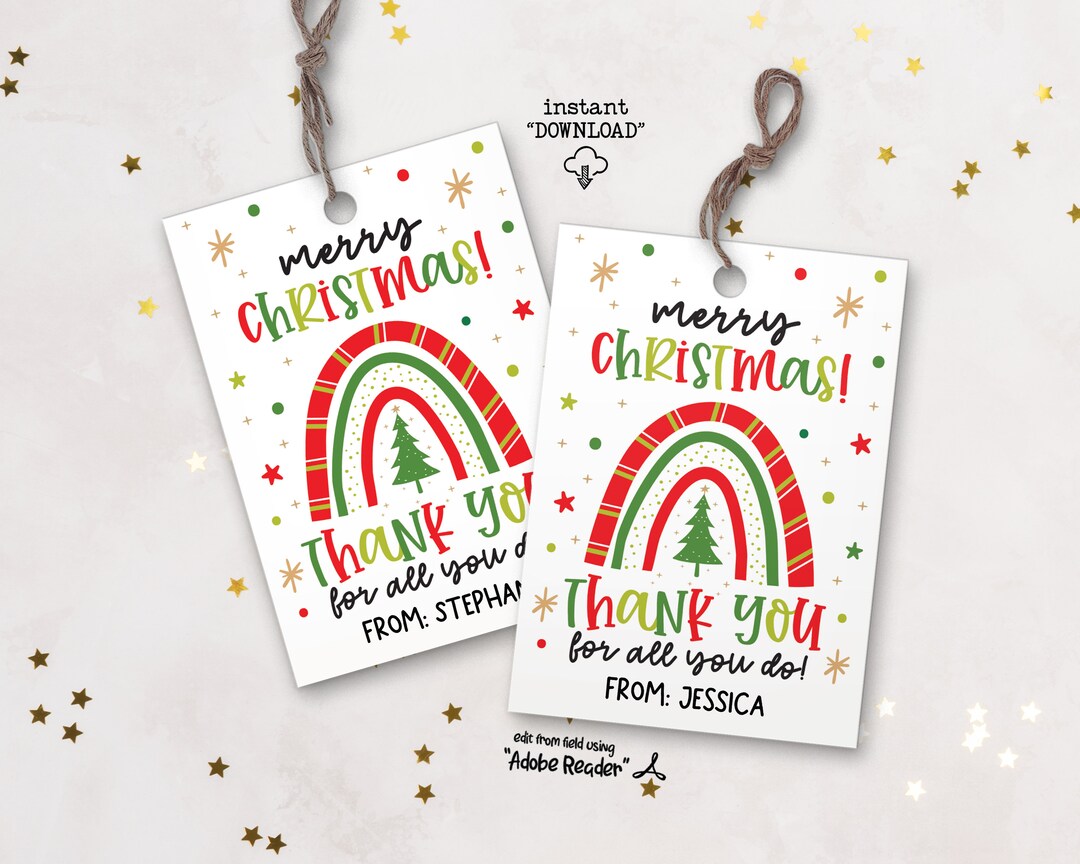 Merry Christmas Tag Printables, Thank You for All You Do Teacher ...
