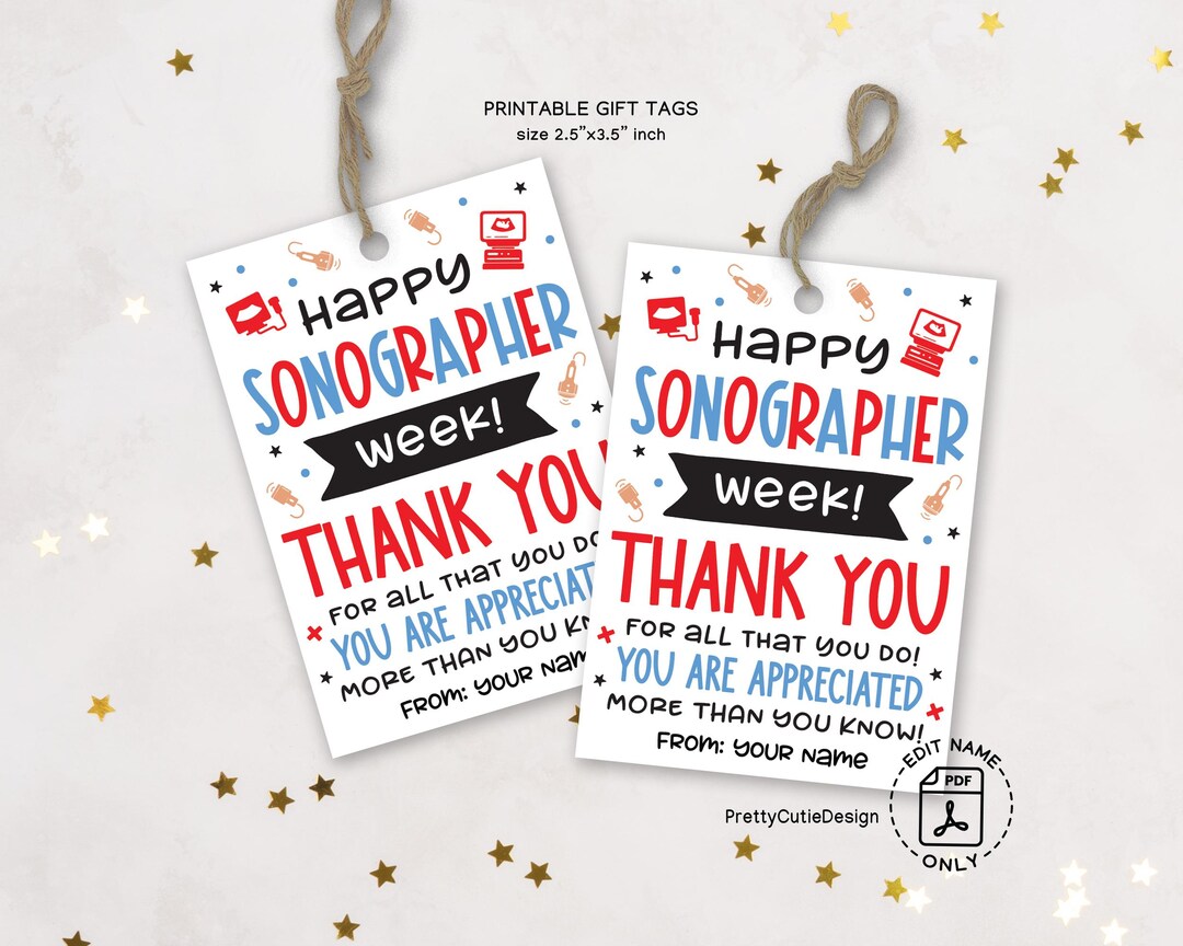 Sonographer Week Gift Tags Printable – Ultrasound Tech Appreciation ...